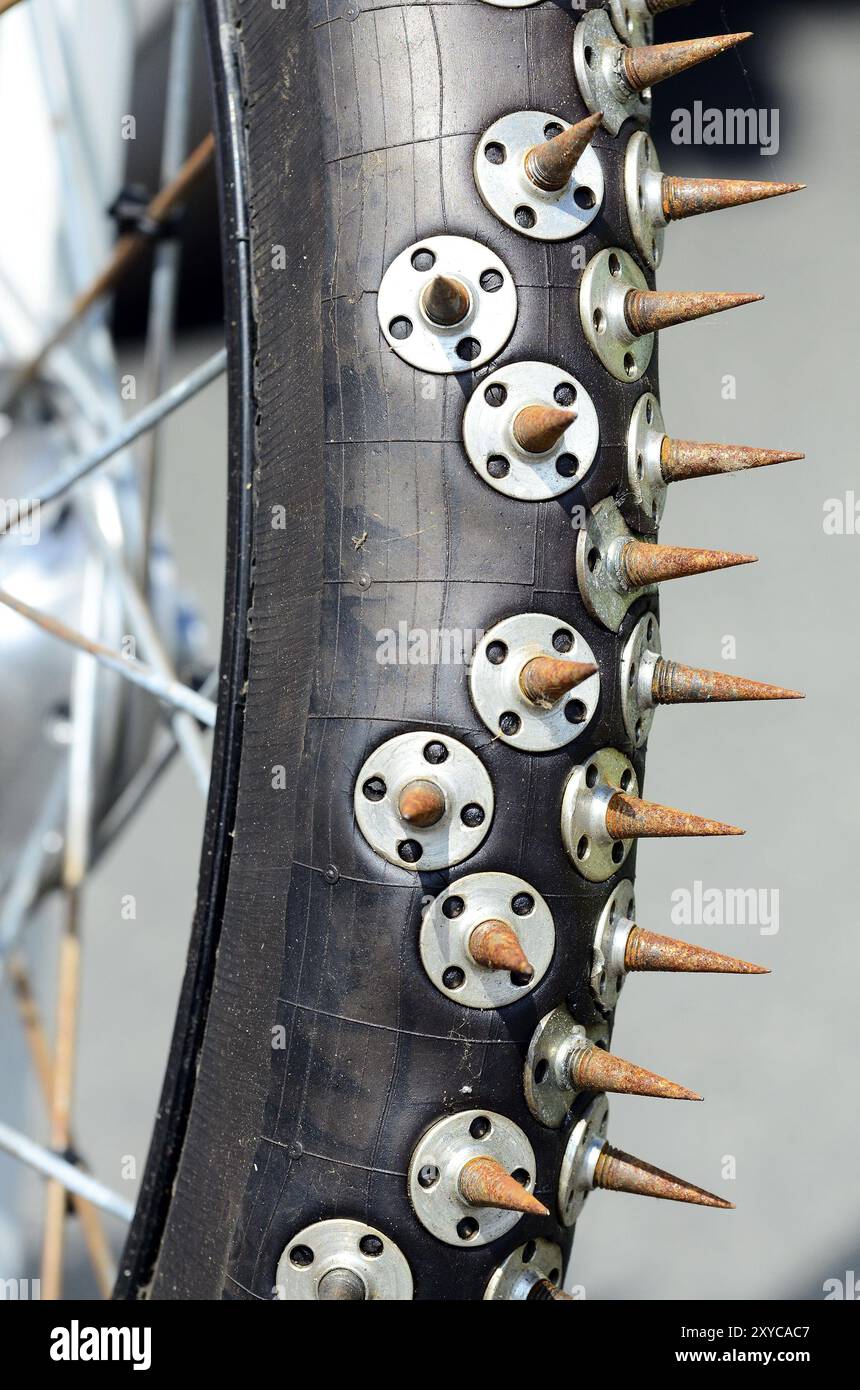 Motorbike tyre with spikes Stock Photo - Alamy