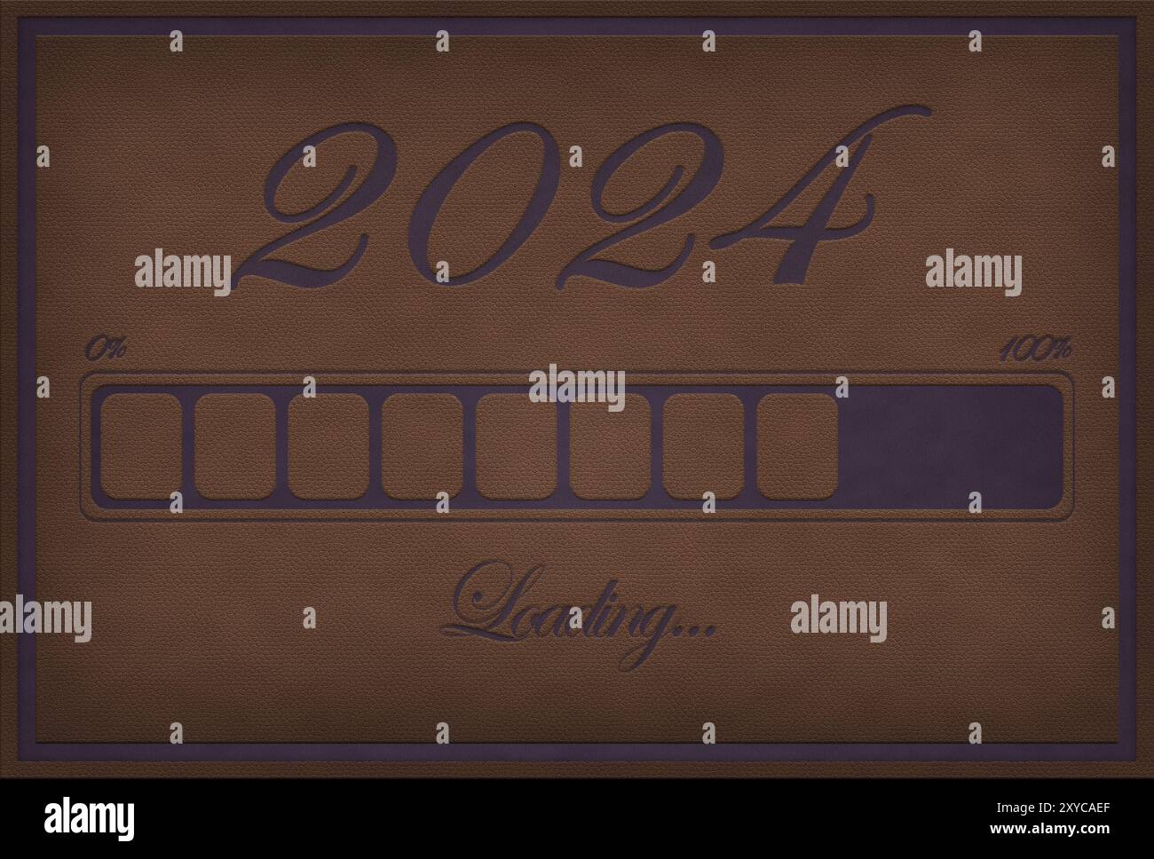 Progress bar on a brown leather and purple violet suede background ...