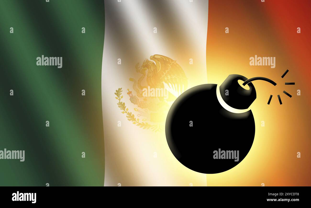 The Mexican flag and bomb illustration. Closeup Stock Photo - Alamy