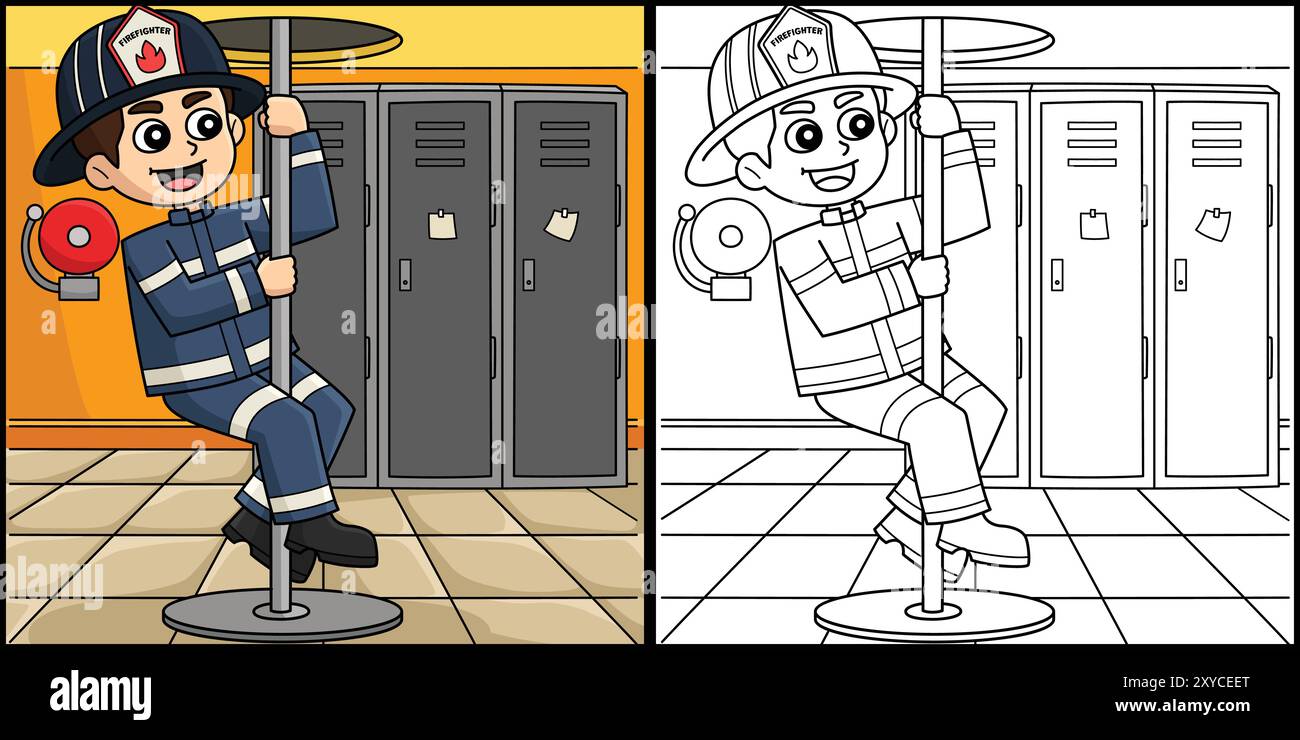 Fireman sliding down fire pole hi-res stock photography and images - Alamy