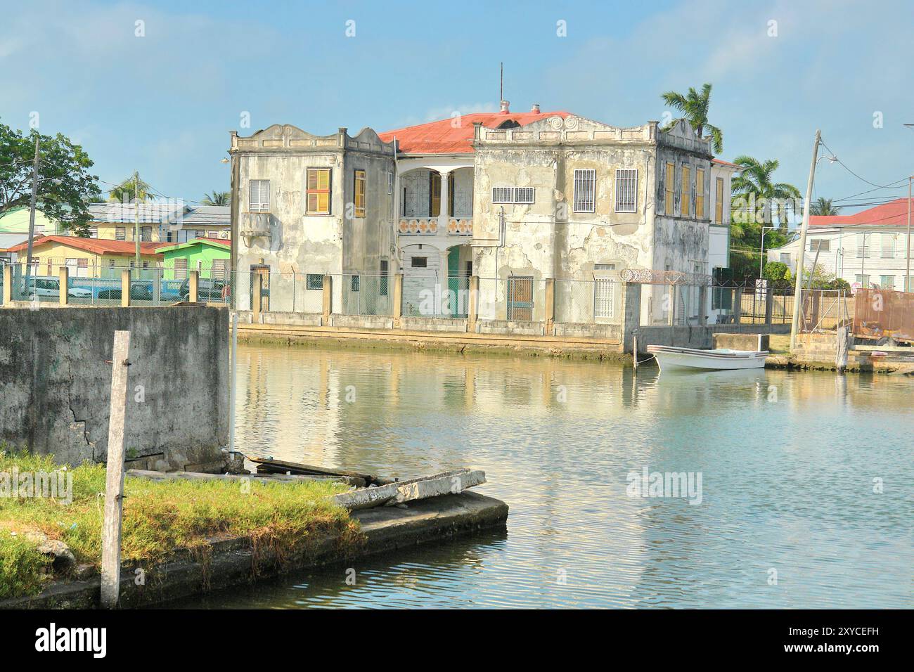 View of Belize city from the Belize river Stock Photo - Alamy