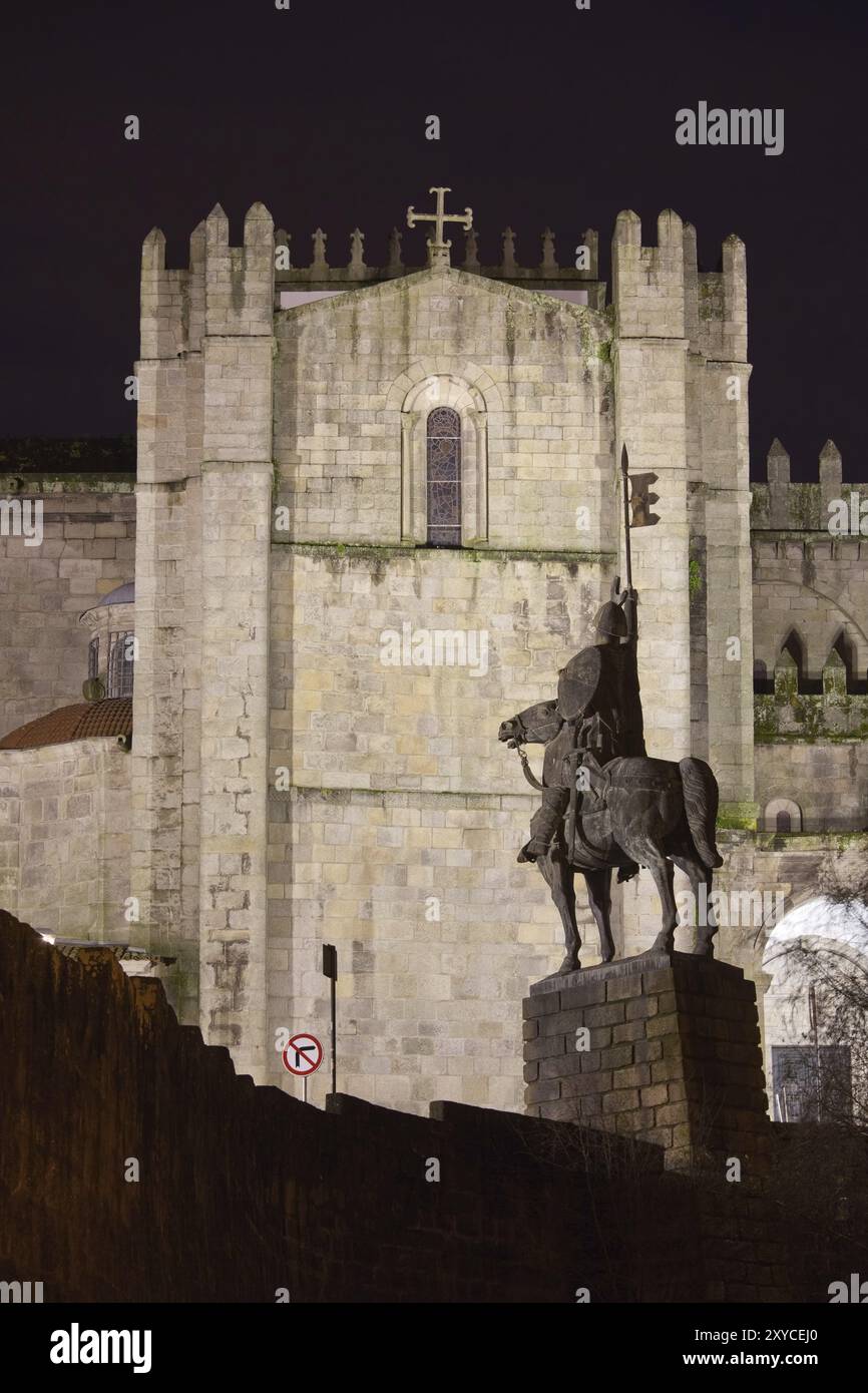 Porto Cathedral by night in Portugal, 12th century Romanesque and ...