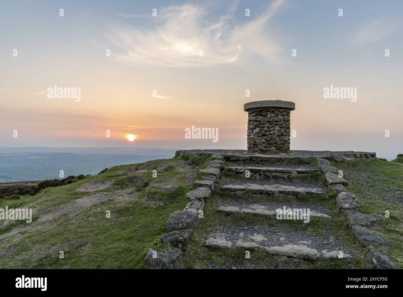 View from the top of Abdon Burf with the sun setting over the ...