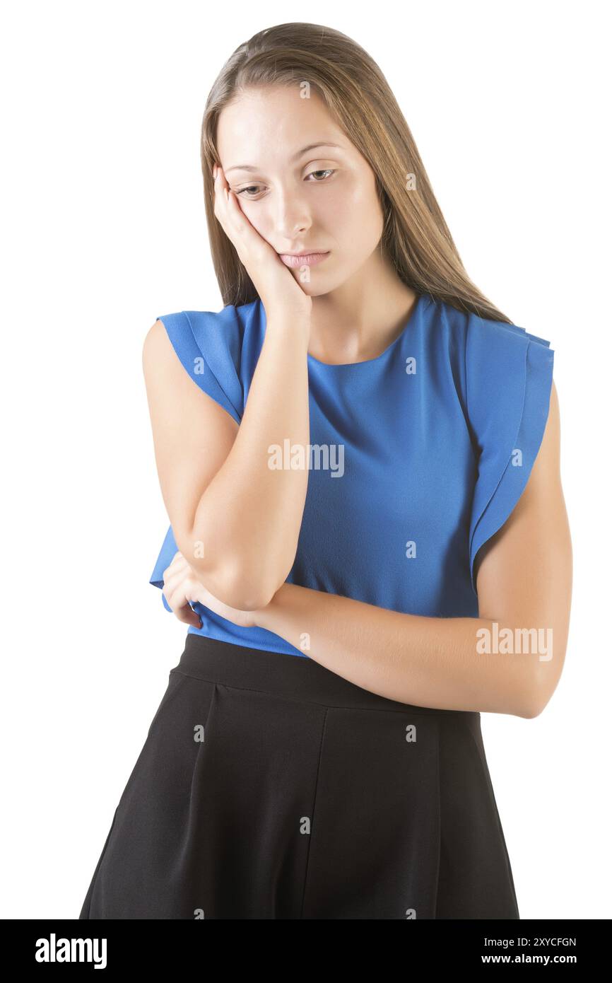 Sad and bored woman thinking about something, isolated in white Stock ...