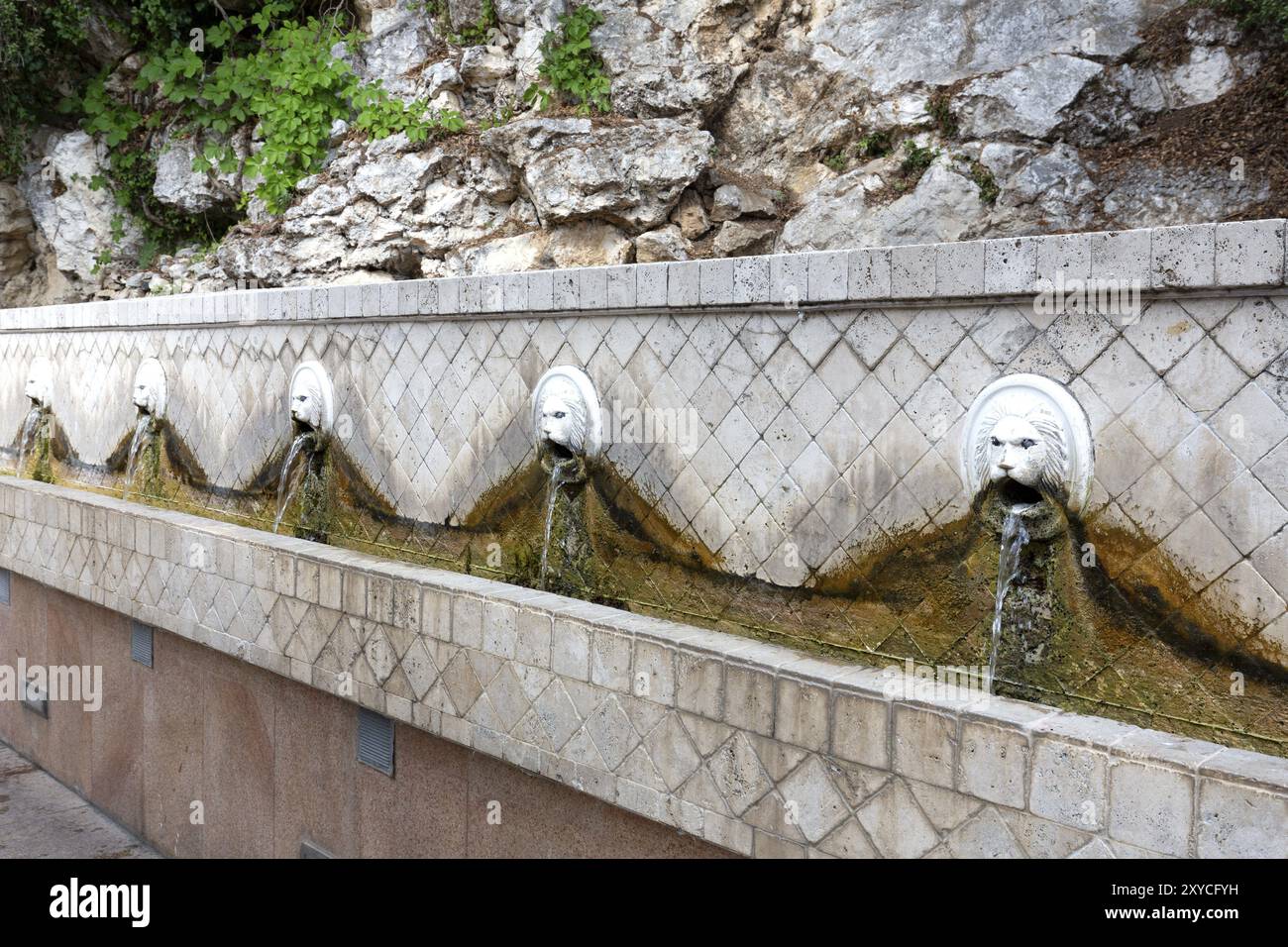 The lion fountain in the village of Spili on Crete, Greece, Europe ...