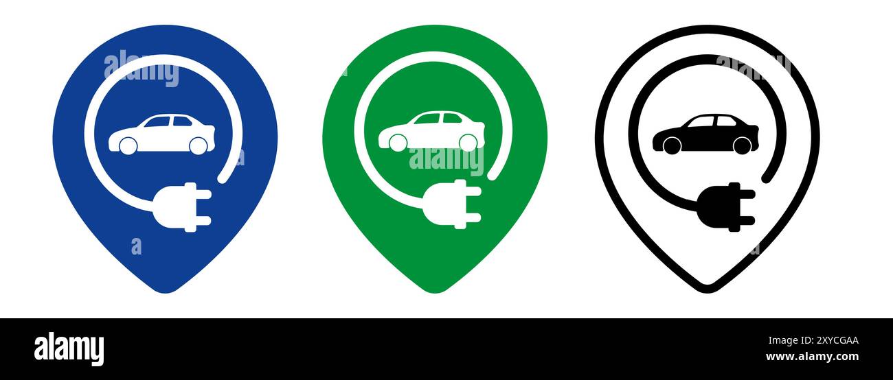 Car charging station location map pin symbol icon cable cord plug Stock ...
