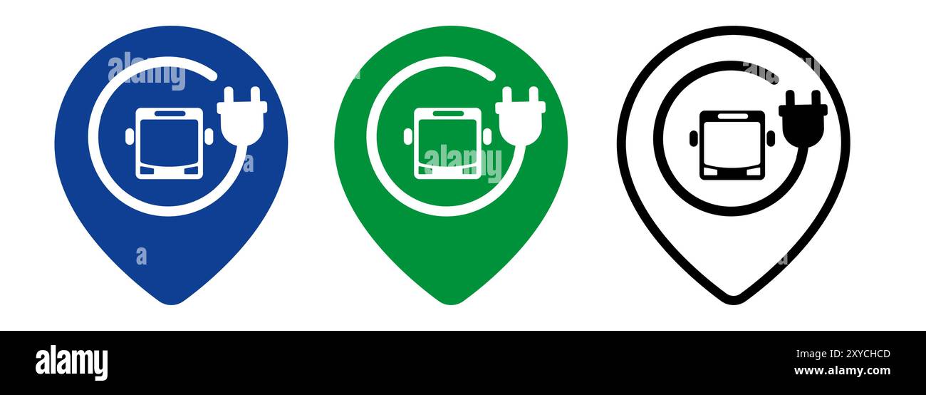 Electric bus charging station bus lane location map pin symbol icon ...