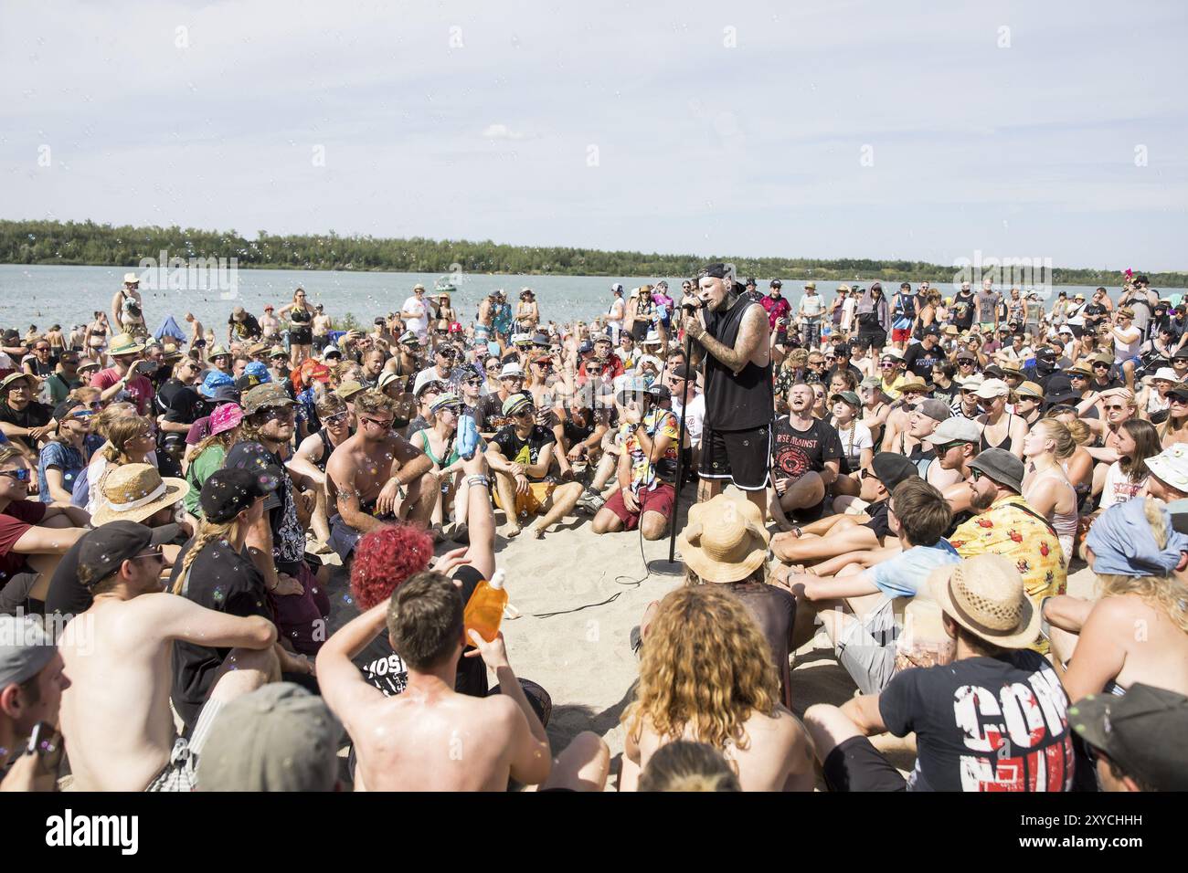 Matthias Engst, singer of the band Engst on the beach in front of the ...