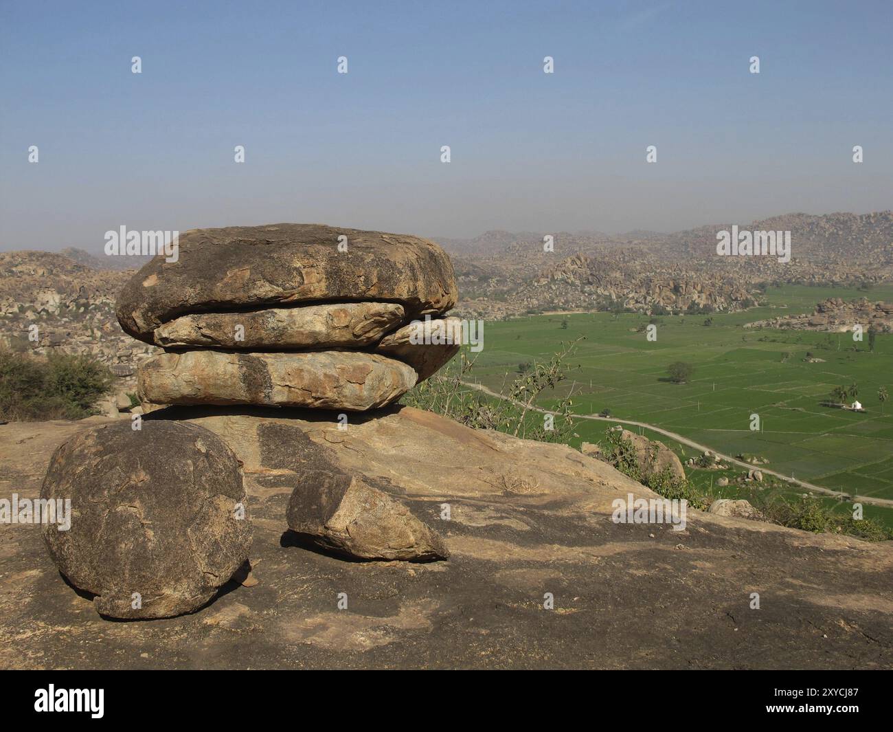 Granite boulder shaped like a burger, Hampi, India, Asia Stock Photo ...