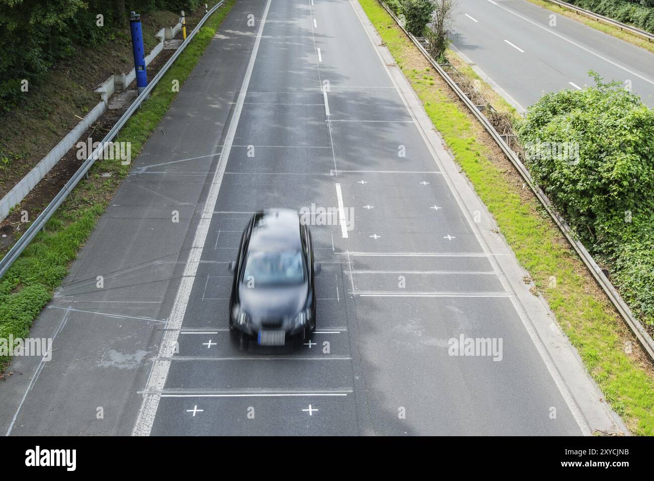 Test track for a fixed speed camera on a 4-lane road in Duesseldorf ...