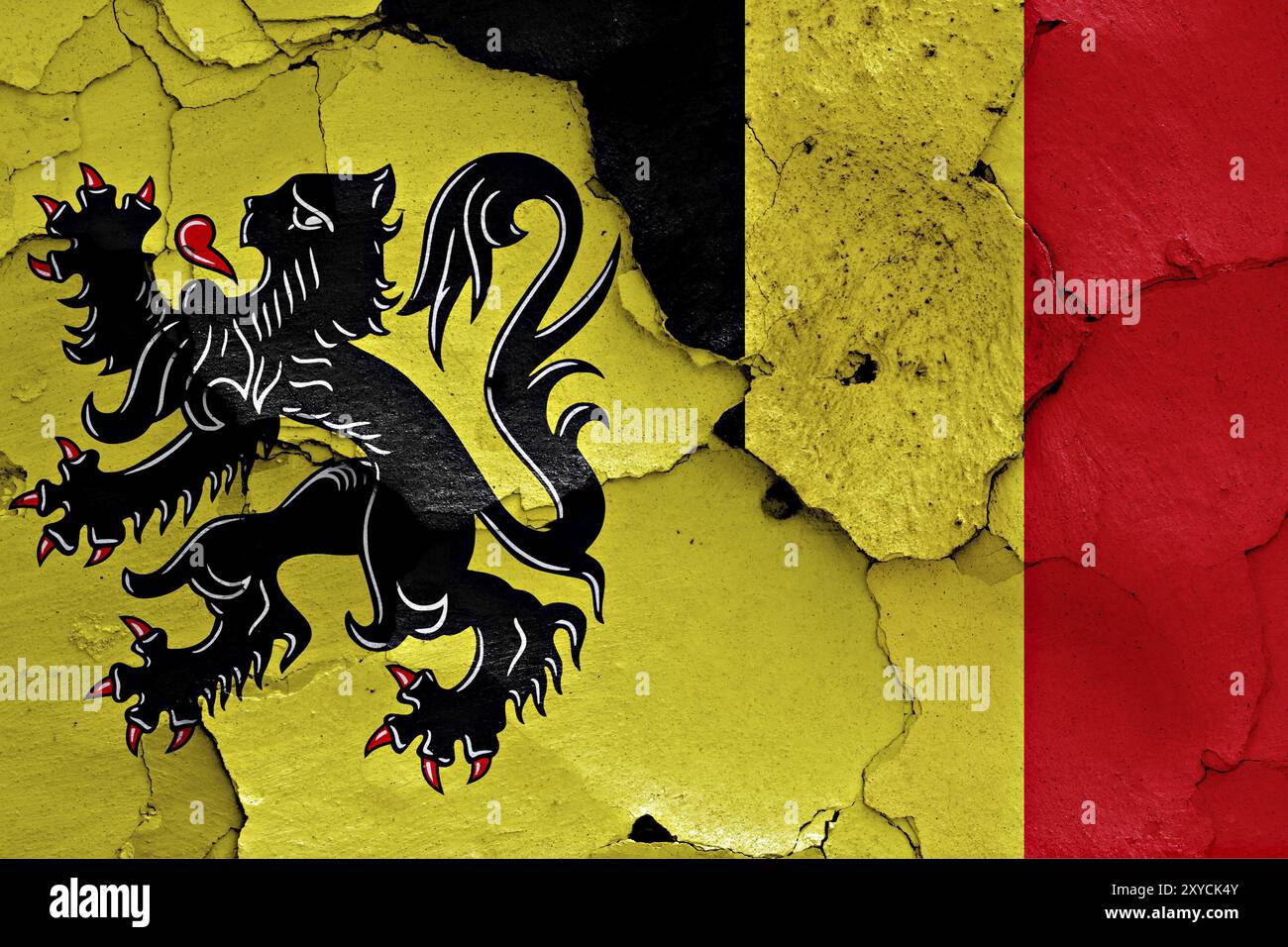 Flags of Flanders and Belgium painted on cracked wall Stock Photo - Alamy