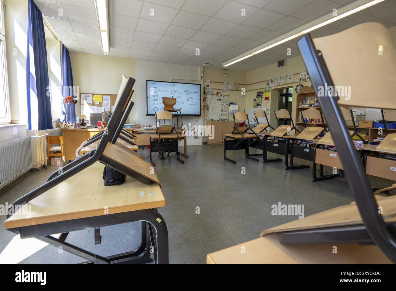 Classroom of a fourth grade, after school, the building is older but in ...