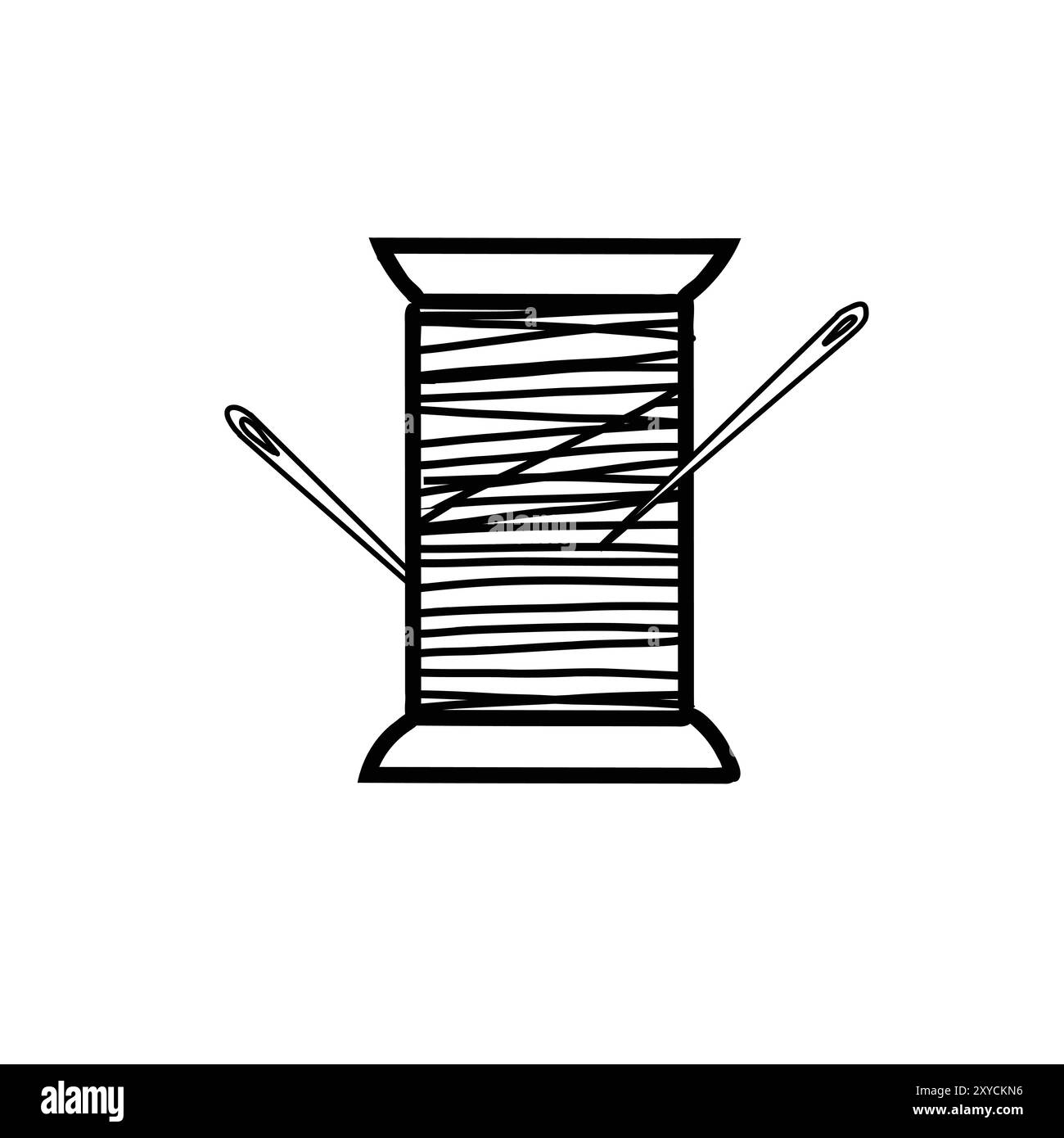 Spool of Thread with Needles stuck in. Hand drawn Vector illustration ...