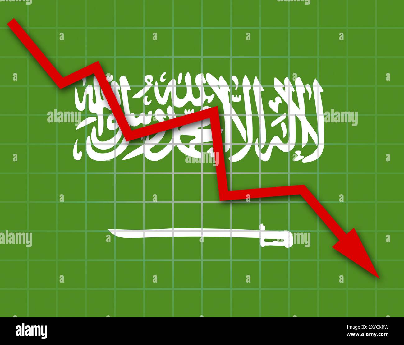 The Saudi Arabia flag and arrow graph going down Stock Photo - Alamy