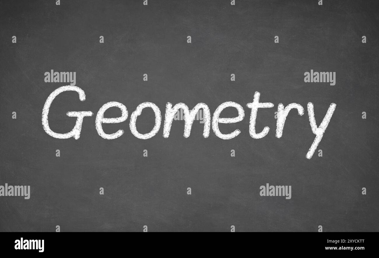 Geometry lesson on blackboard or chalkboard. written in white chalk ...