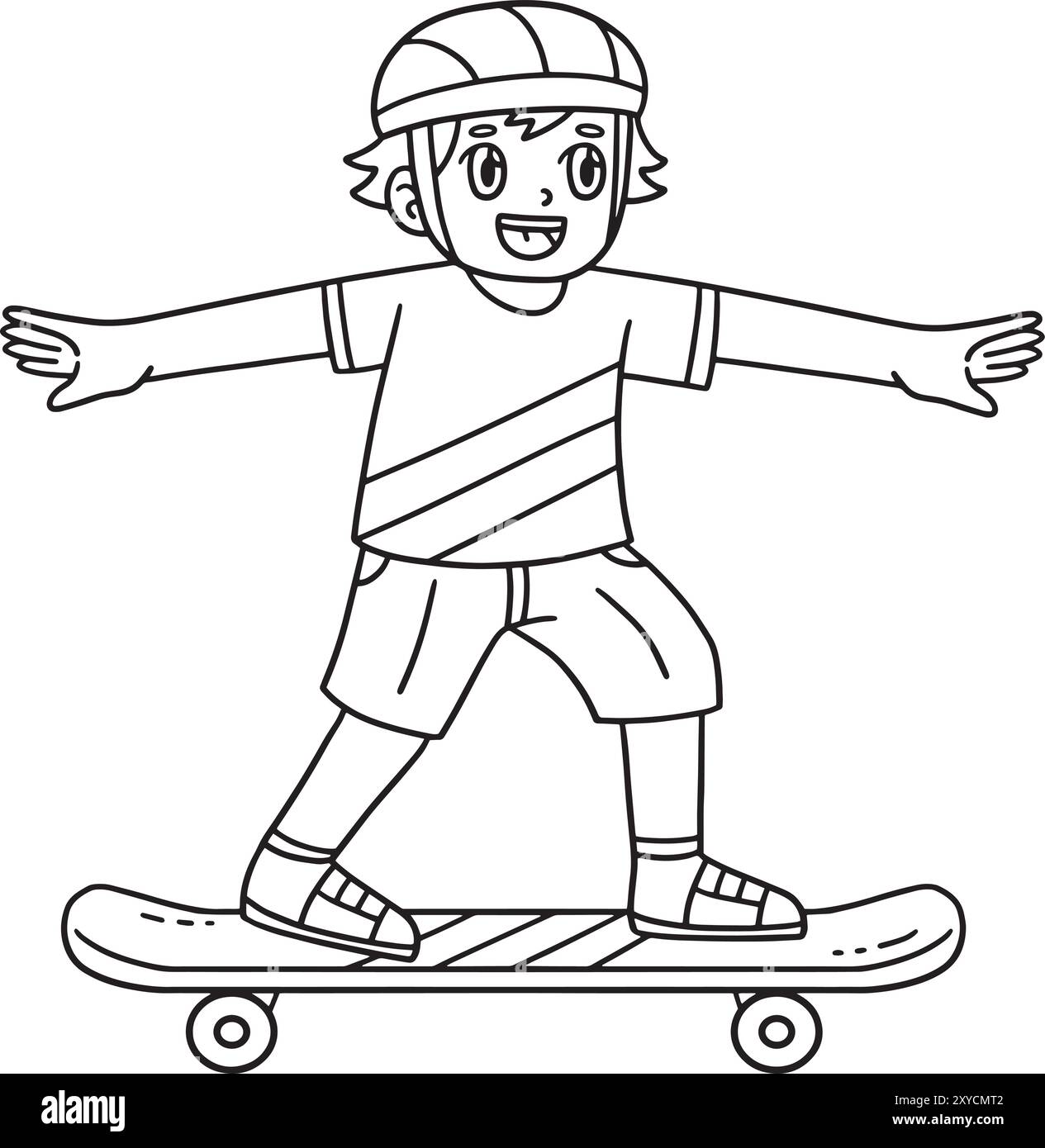 Skateboard Boy Trying to Balance Isolated Coloring Stock Vector Image ...