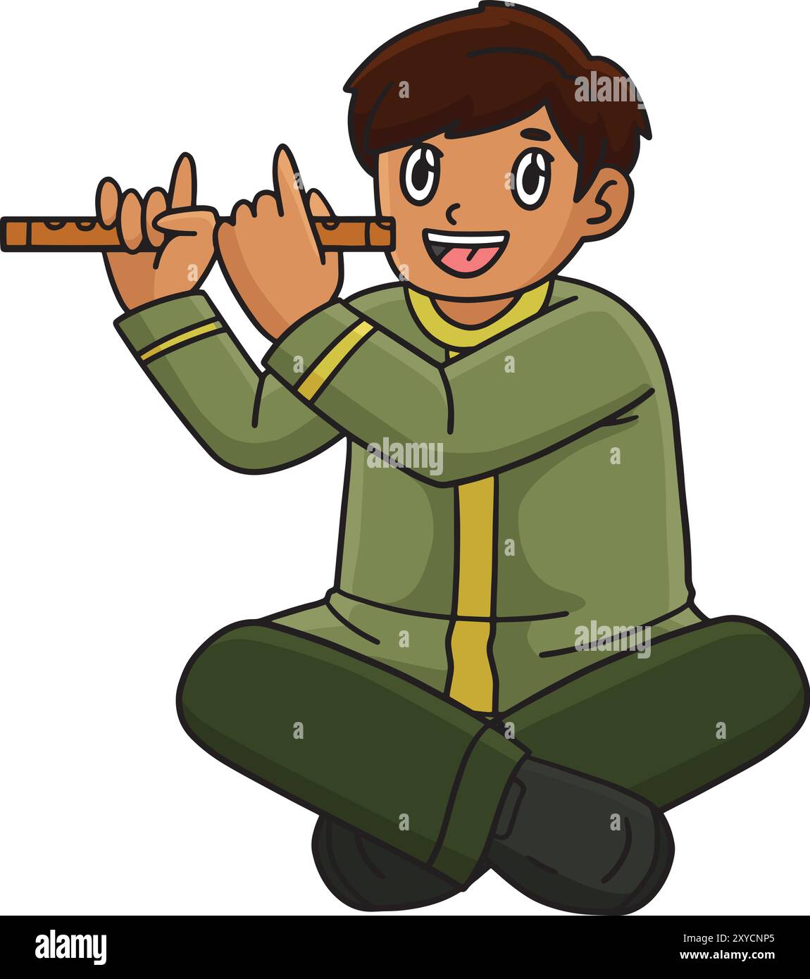 Diwali Child Playing Flute Cartoon Colored Clipart Stock Vector Image ...