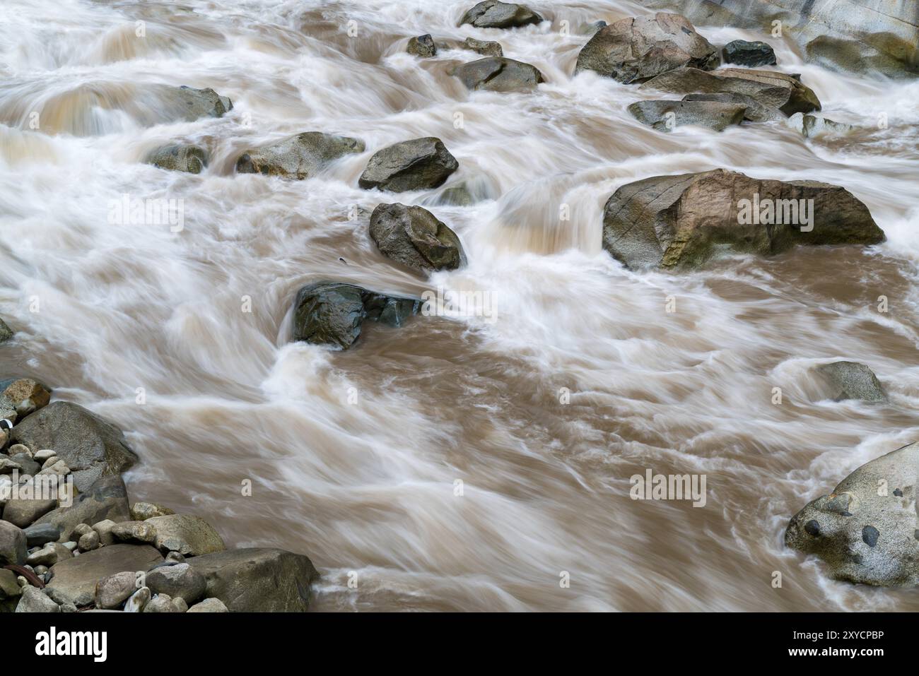 Rapids of the Urubamba River at Aguas Calientes in Peru after heavy ...