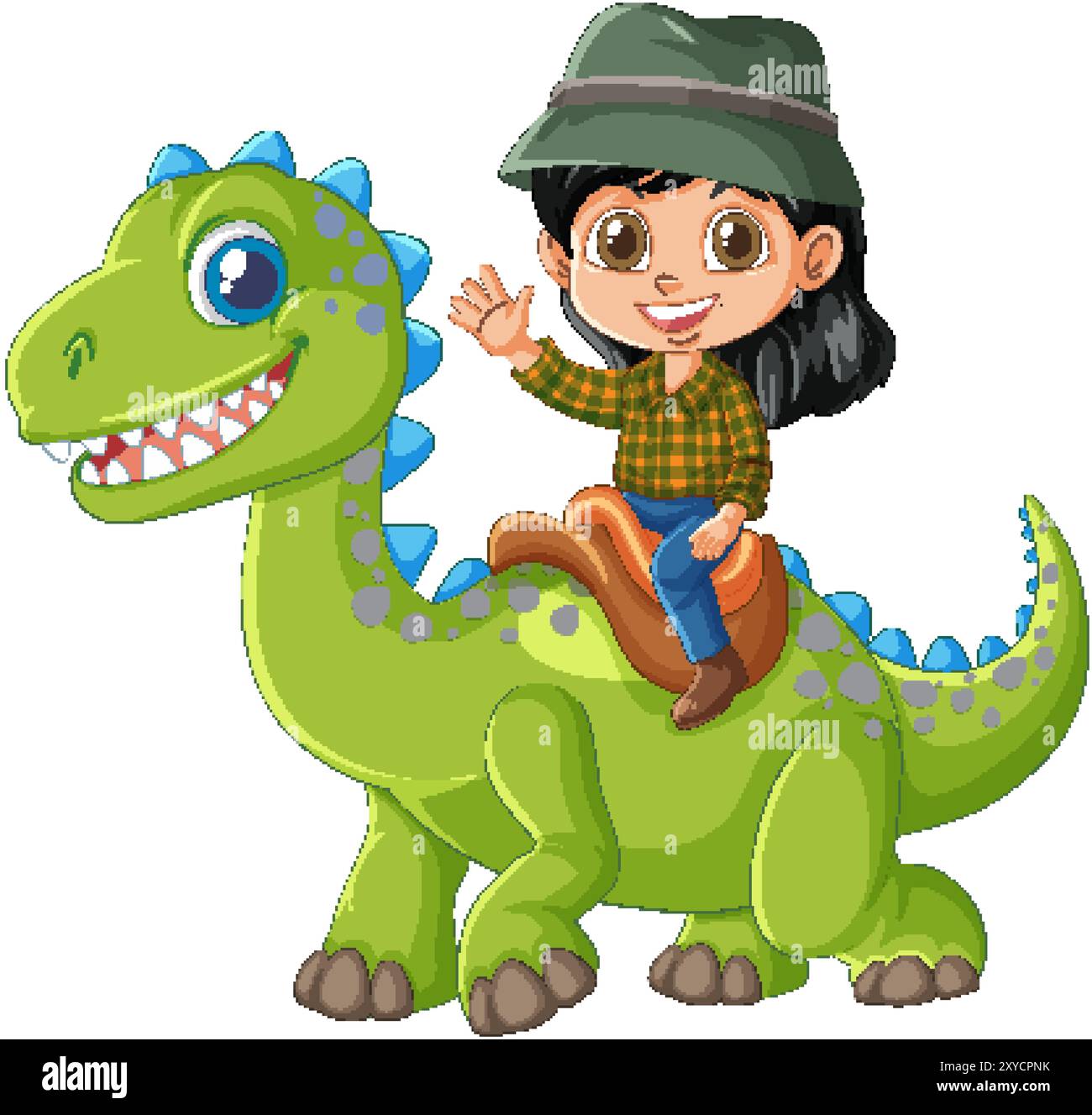 Child happily riding a green dinosaur Stock Vector Image & Art - Alamy