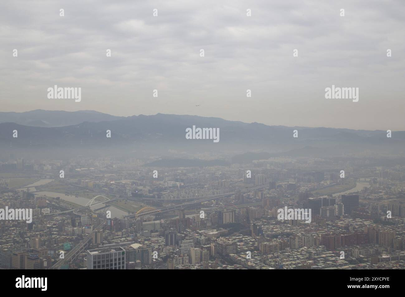 Smog over Taipei as seen from Taipei 101 tower in Taiwan Stock Photo ...