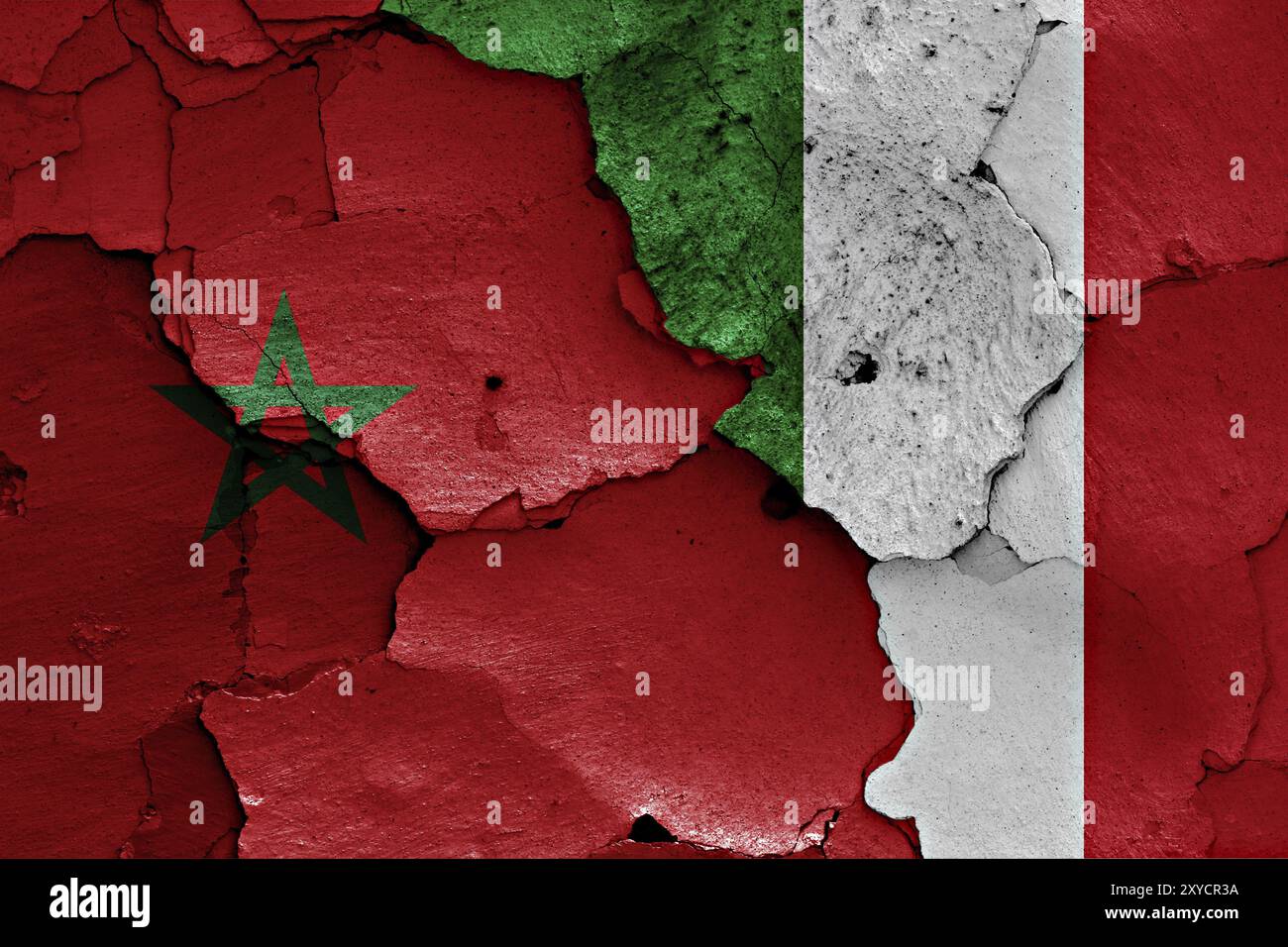 Flags of Morocco and Italy painted on cracked wall Stock Photo - Alamy
