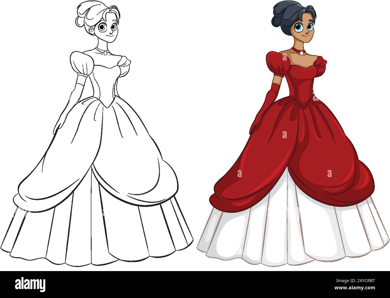 Princess illustration with red dress and elegant pose Stock Vector ...