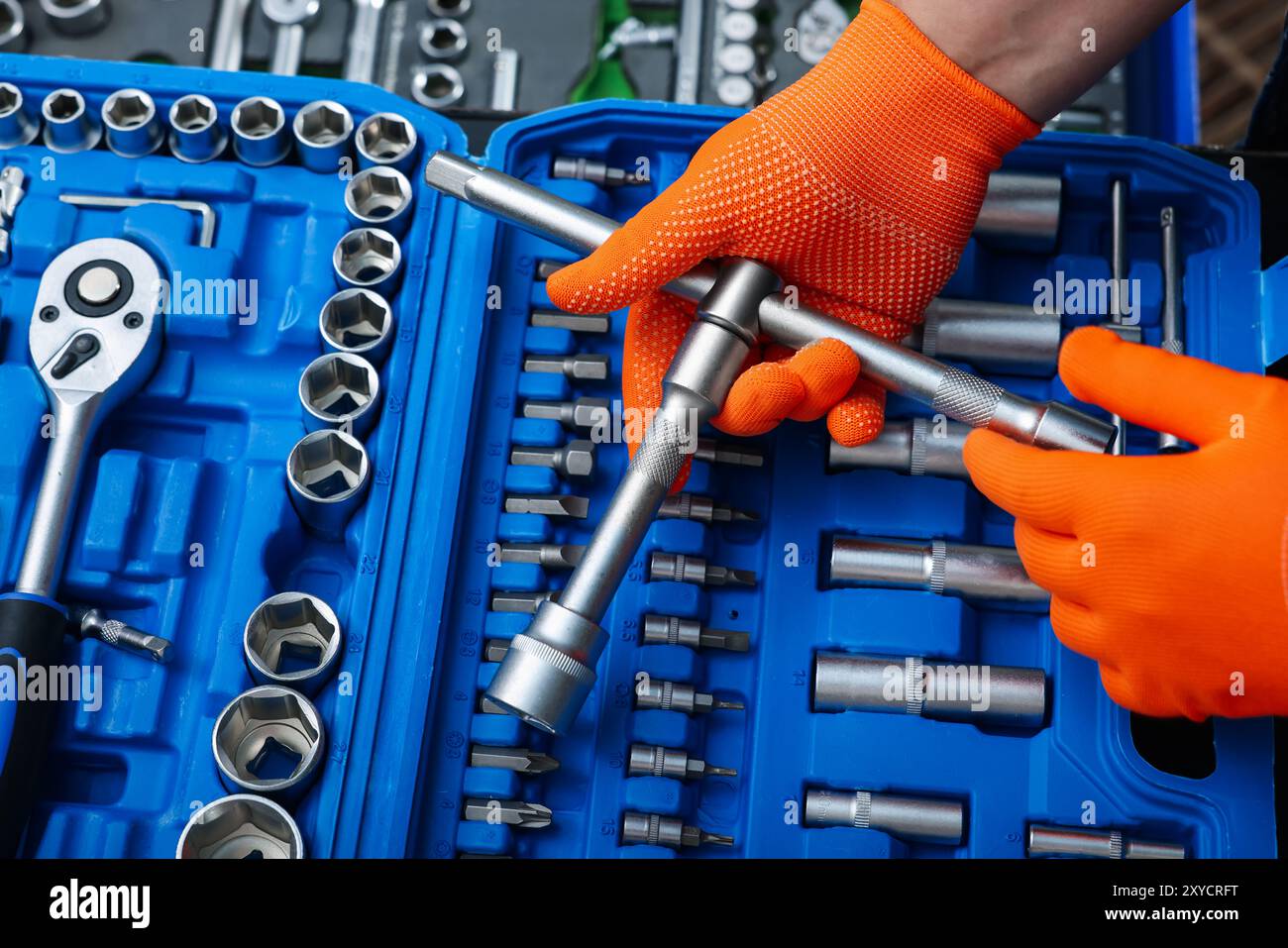 Set mechanic tools gloves hi-res stock photography and images - Alamy
