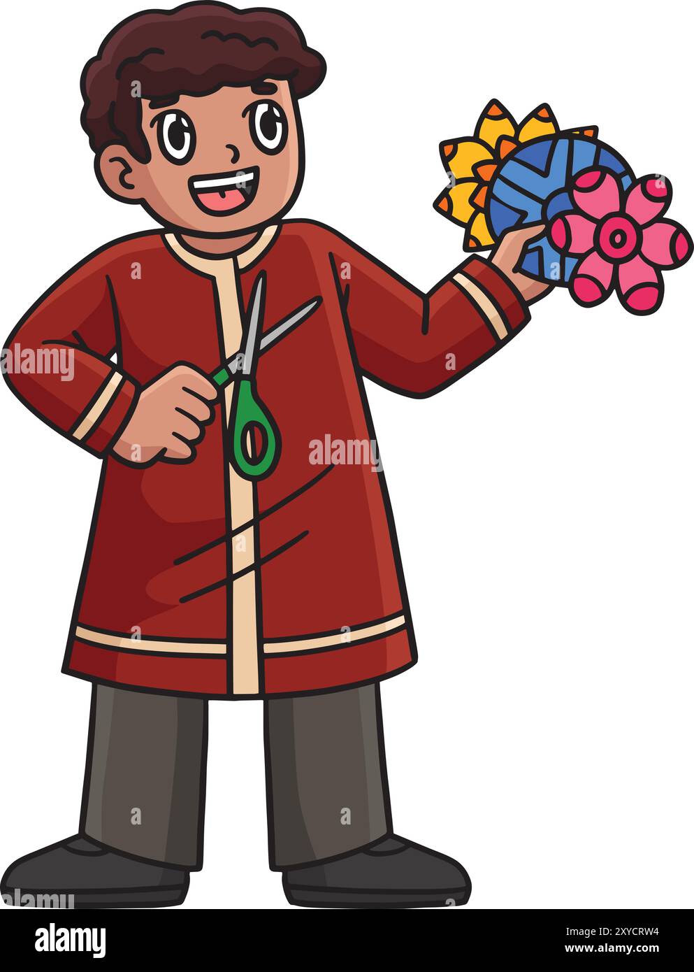Diwali Child with Rangoli Cut Outs Cartoon Clipart Stock Vector Image ...