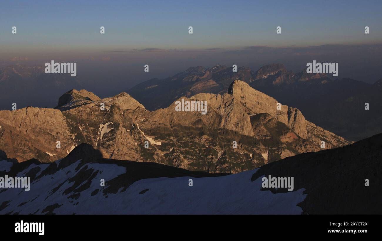Golden mountains seen from Mount Santis. Appenzell Canton, Switzerland ...