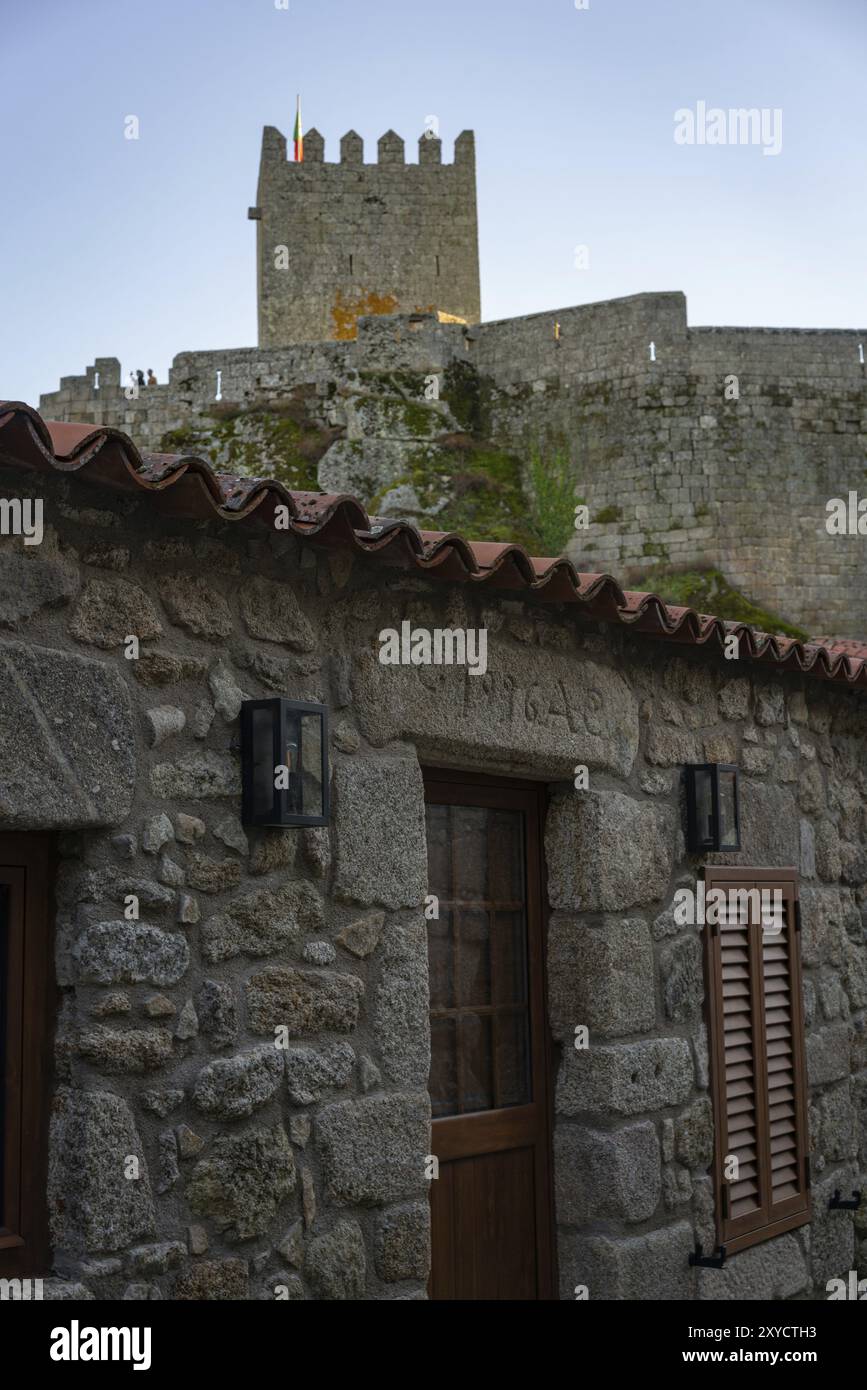 Antique stone houses and Sortelha castle, in Portugal Stock Photo - Alamy