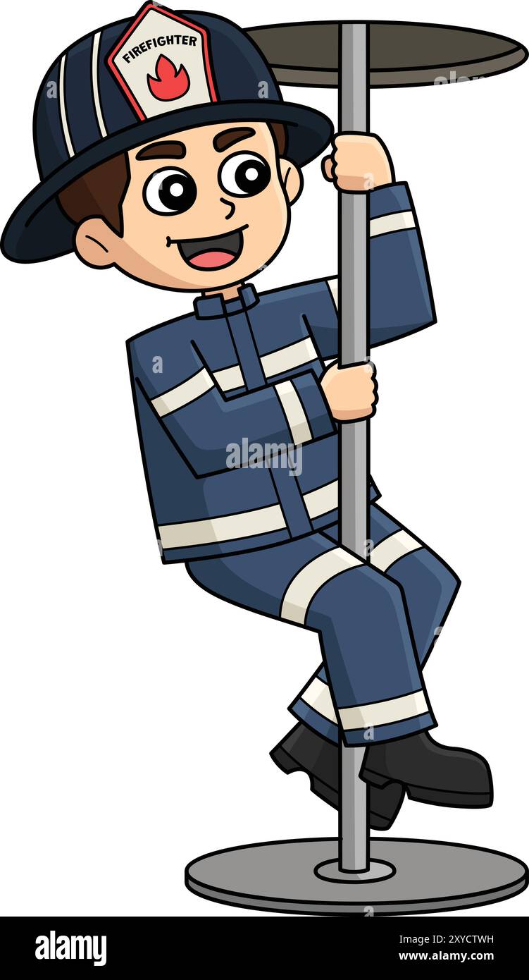 Firefighter the Sliding Down Pole Cartoon Clipart Stock Vector Image ...