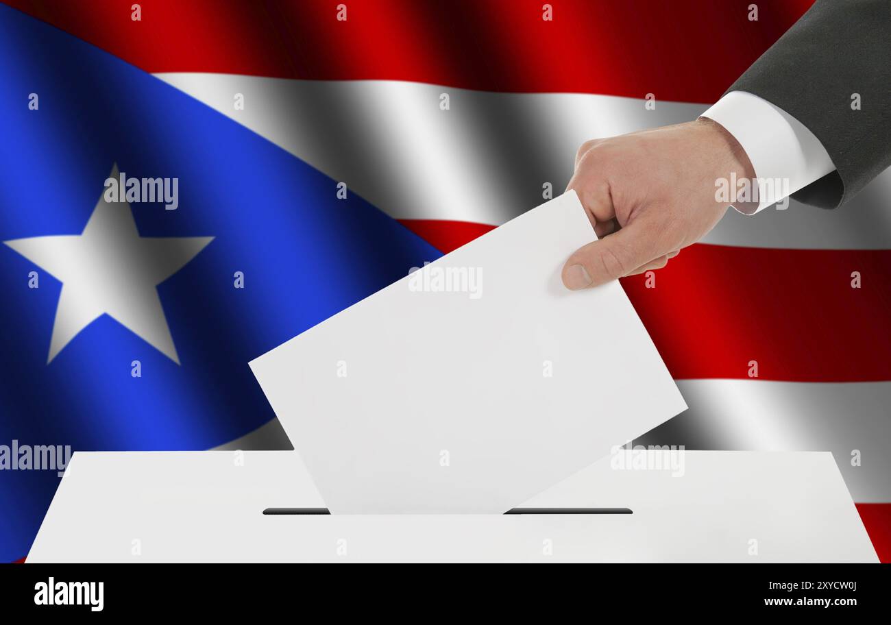 The Puerto Rico flag and the hand with the bulletin about the ballot ...