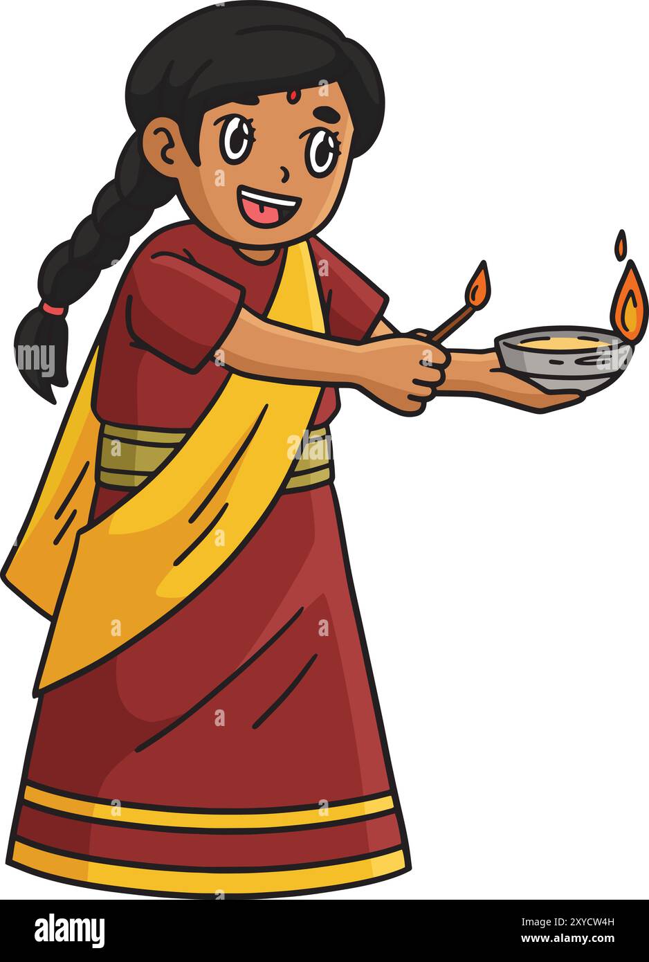 Diwali Child Lighting Candle Cartoon Clipart Stock Vector Image & Art ...