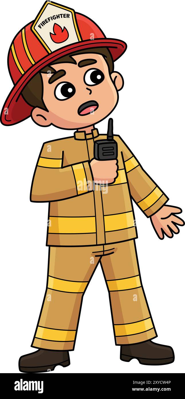 Firefighter Holding Radio Cartoon Colored Clipart Stock Vector Image ...