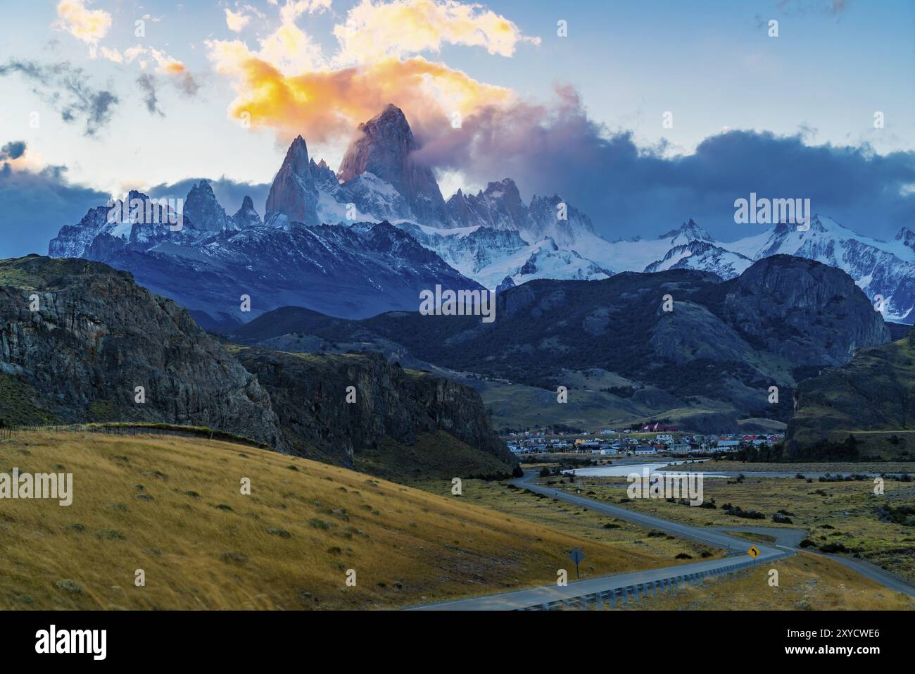 View of the famous Mount Fitz Roy or Cirro Fitz Roy at El Chalten ...