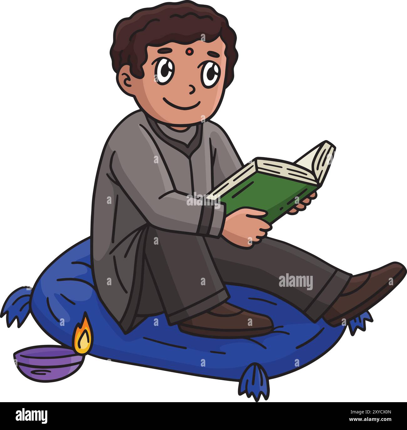 Diwali Boy Reading a Book Cartoon Colored Clipart Stock Vector Image ...