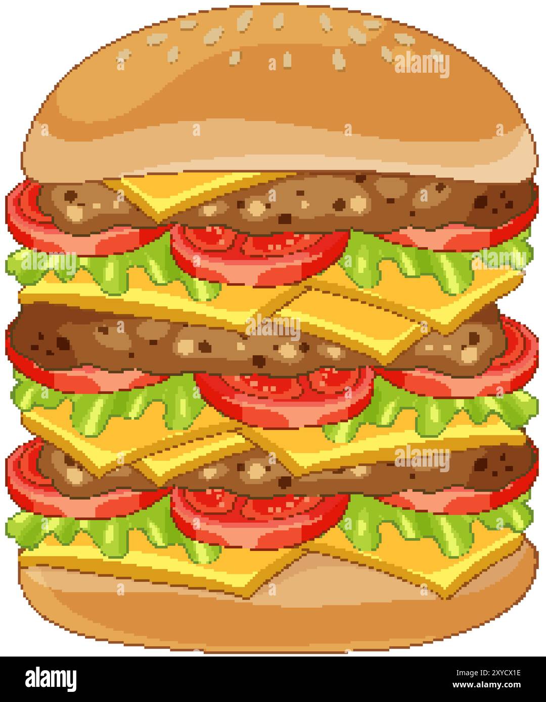 A towering burger with multiple layers of ingredients Stock Vector ...