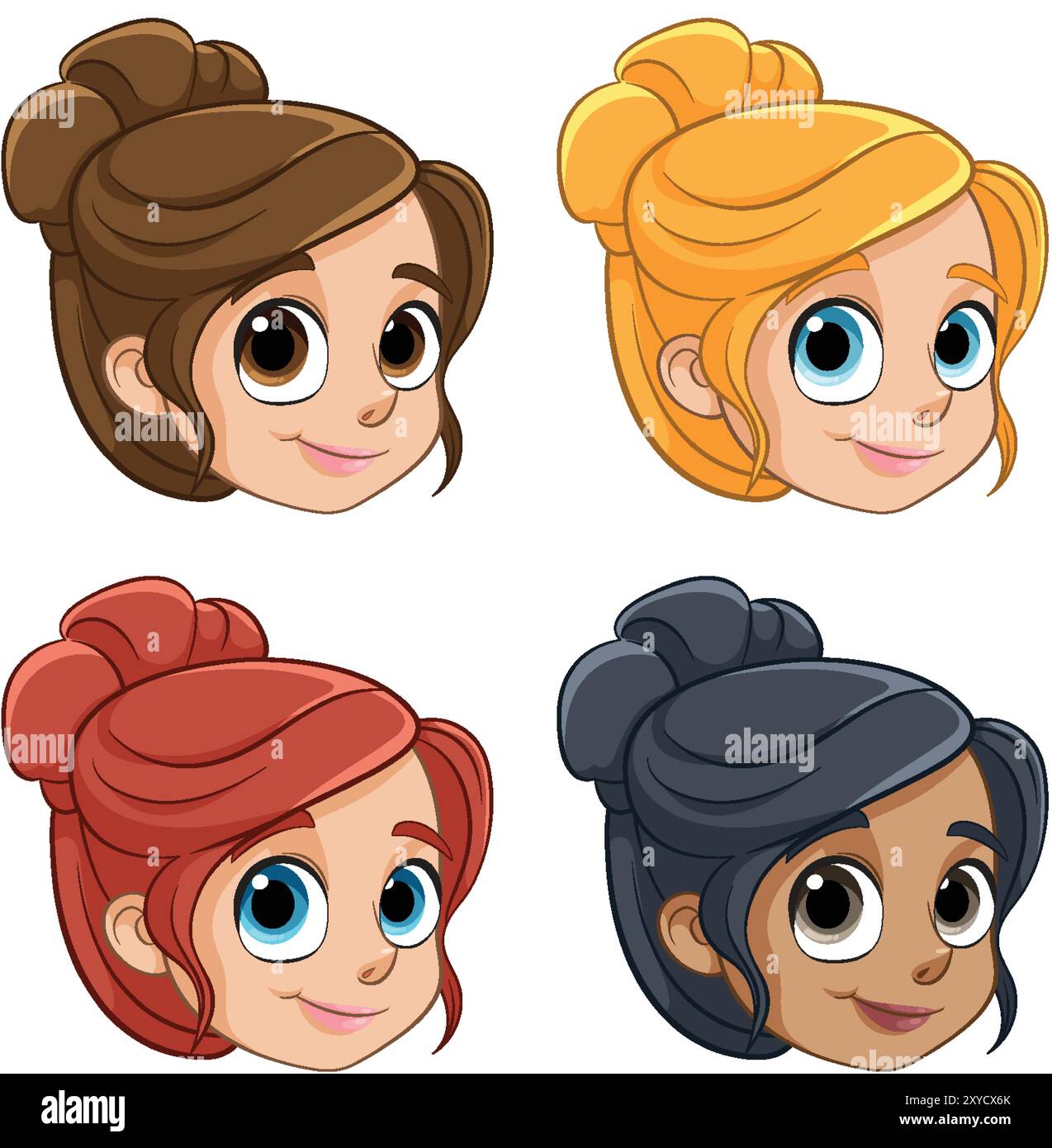 Four cartoon girl faces with different hair colors Stock Vector Image ...