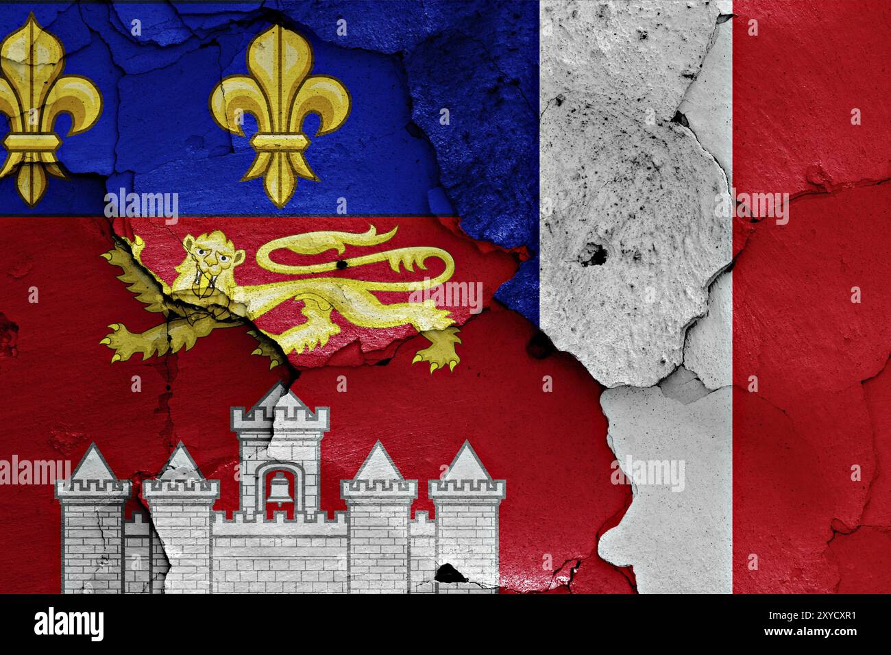 Flags of Bordeaux and France painted on cracked wall Stock Photo - Alamy