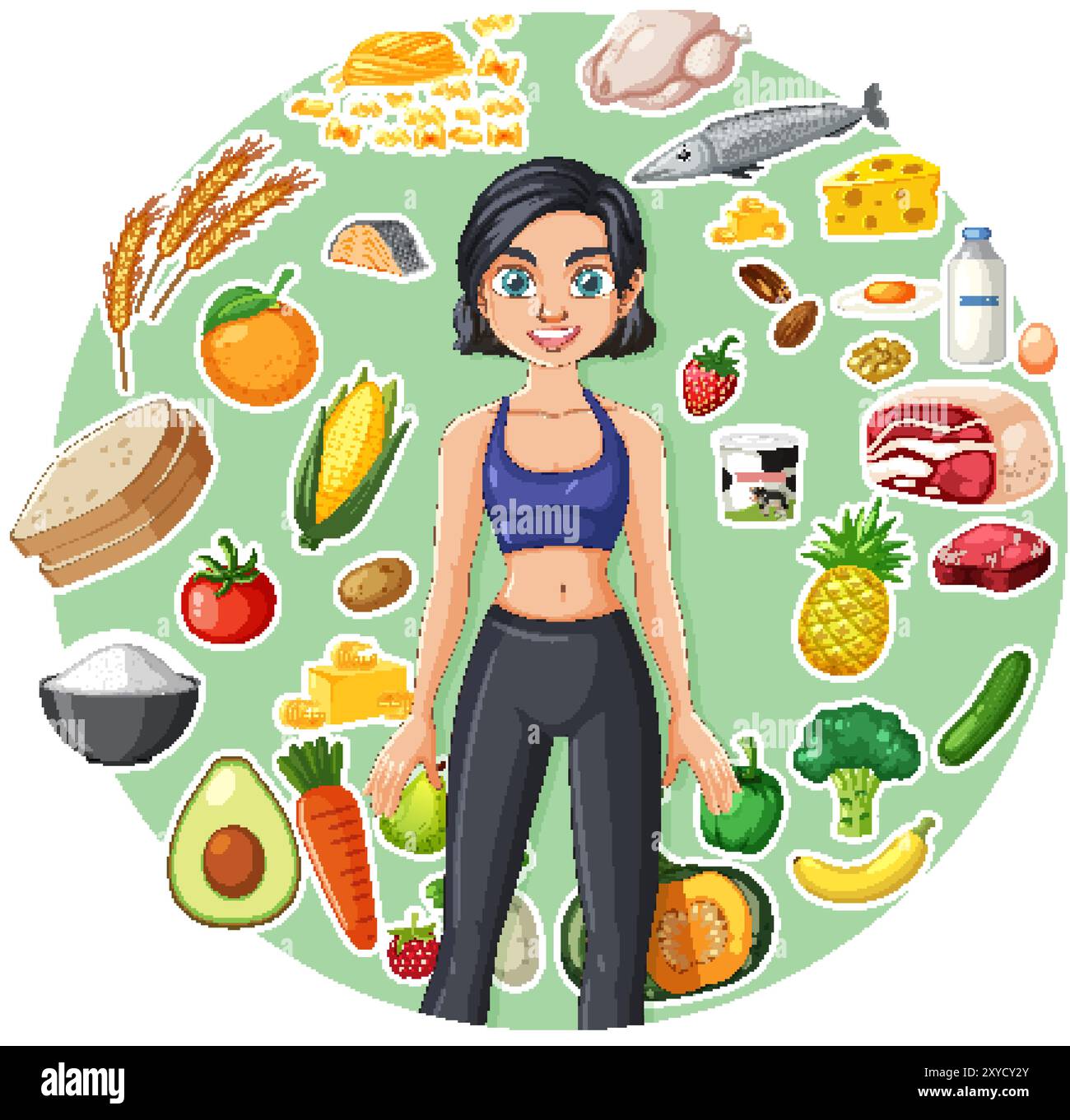 Illustration of various healthy food items Stock Vector Image & Art - Alamy