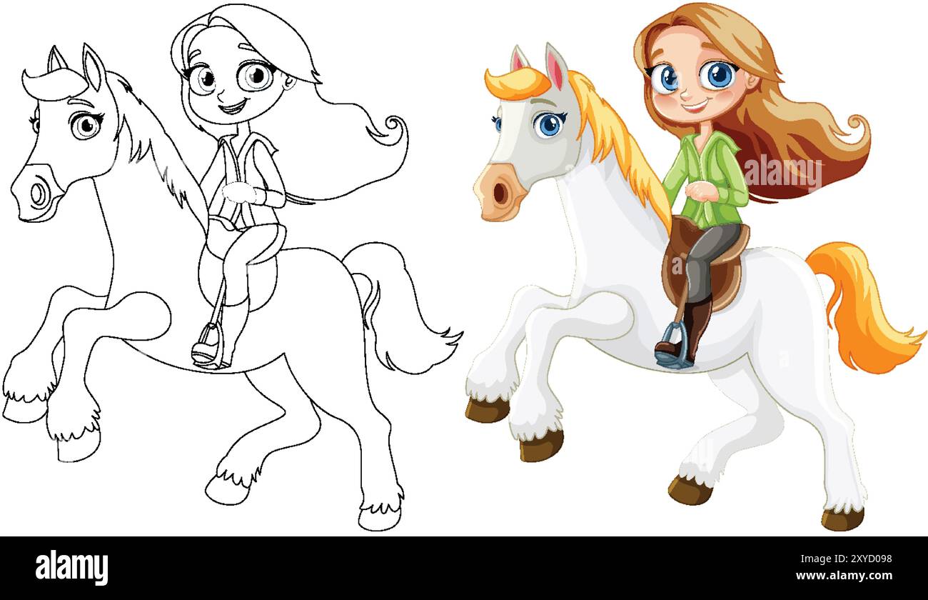 Illustration of a girl riding a horse Stock Vector Image & Art - Alamy
