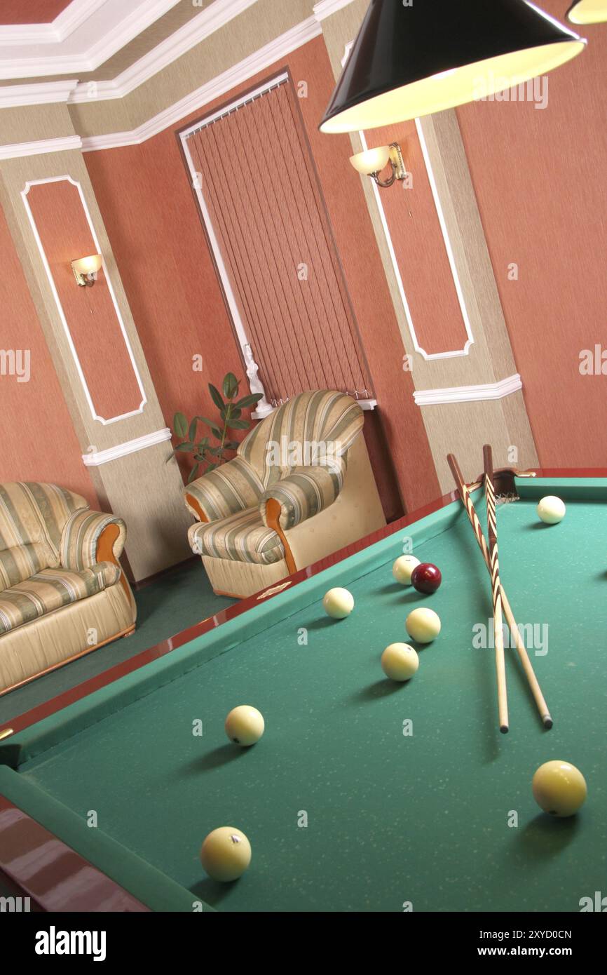 Table for game in billiards in interior Stock Photo - Alamy