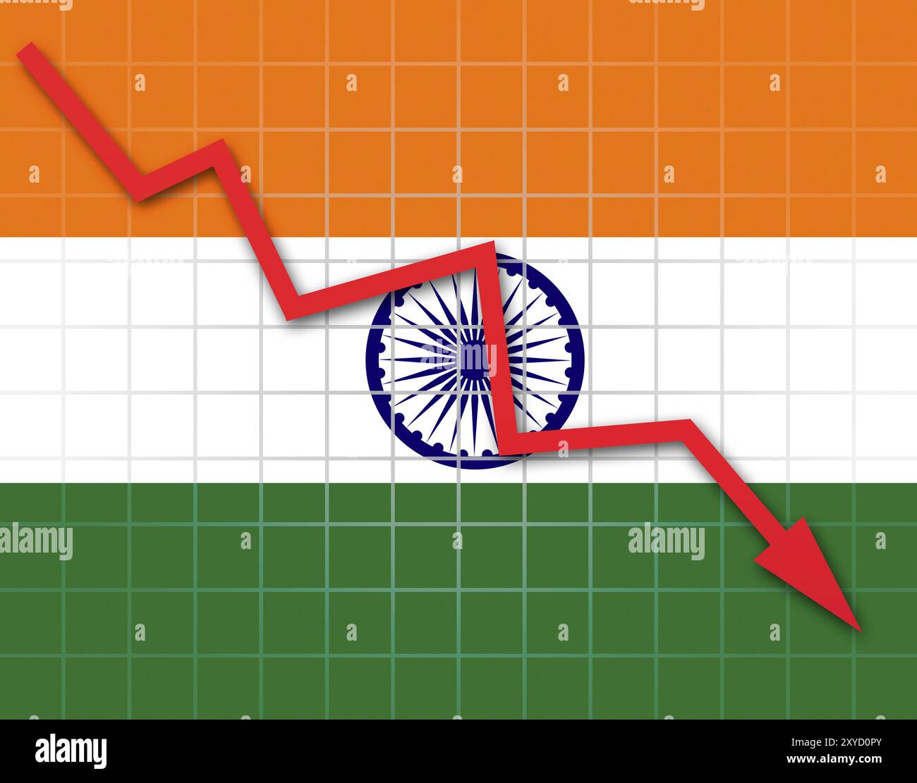 The Indian flag and arrow graph going down Stock Photo - Alamy
