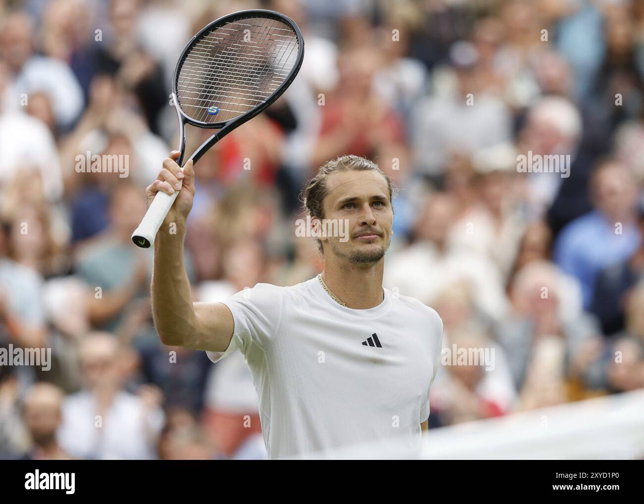 German tennis player Alexander Zverev in action at the 2024 Wimbledon Championships, London ...