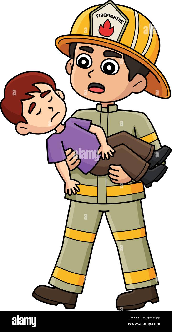 Firefighter Saving the Kid Cartoon Colored Clipart Stock Vector Image ...