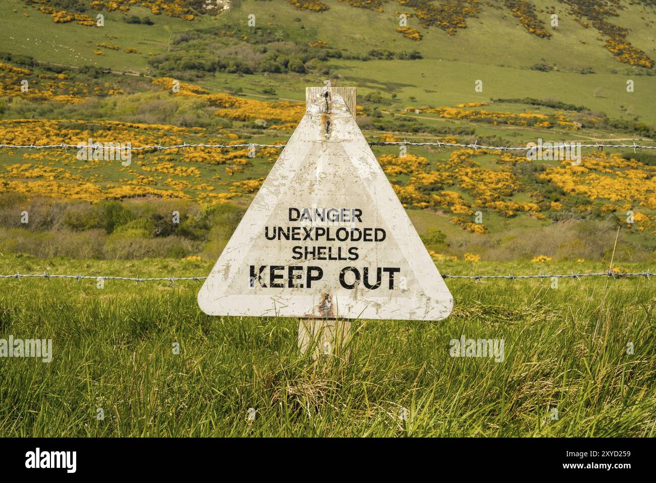 Sign: Danger unexploded shells keep out, seen on the South West Coast ...