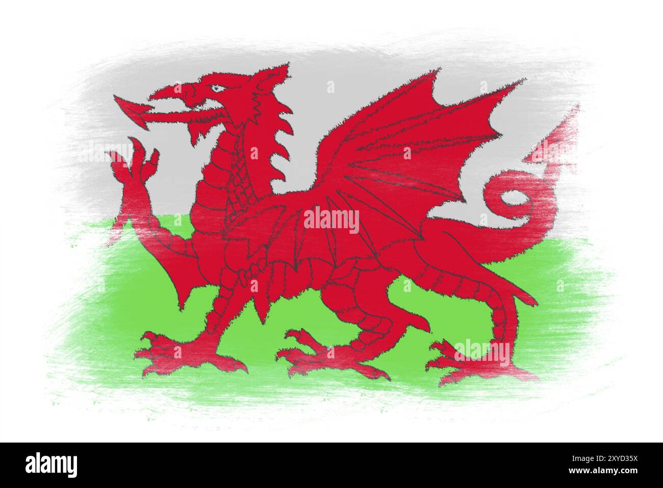 Flag of Wales, Painted grunge flag, brush strokes. Isolated on white ...
