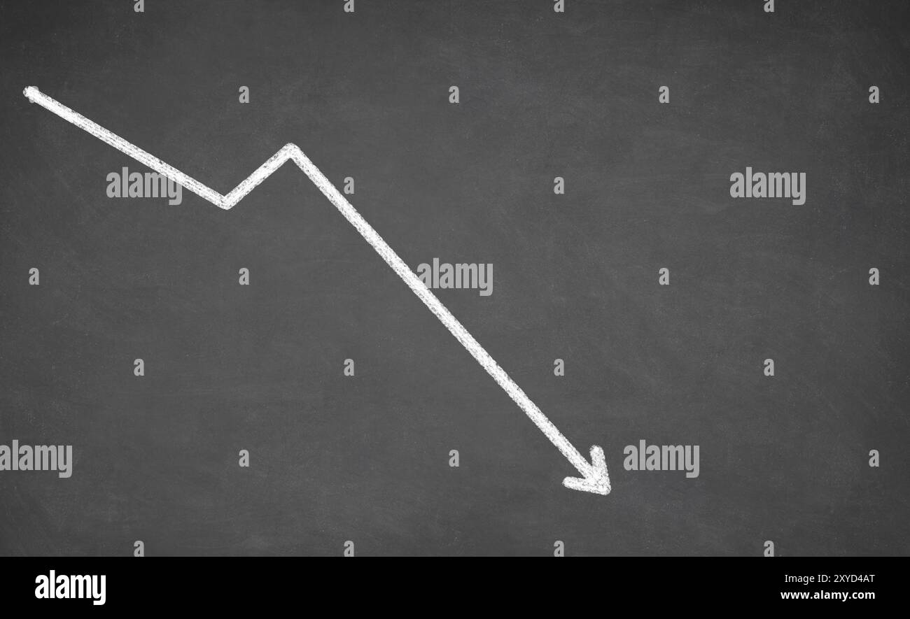 Line graph showing a downward trend. White chalk on blackboard Stock ...