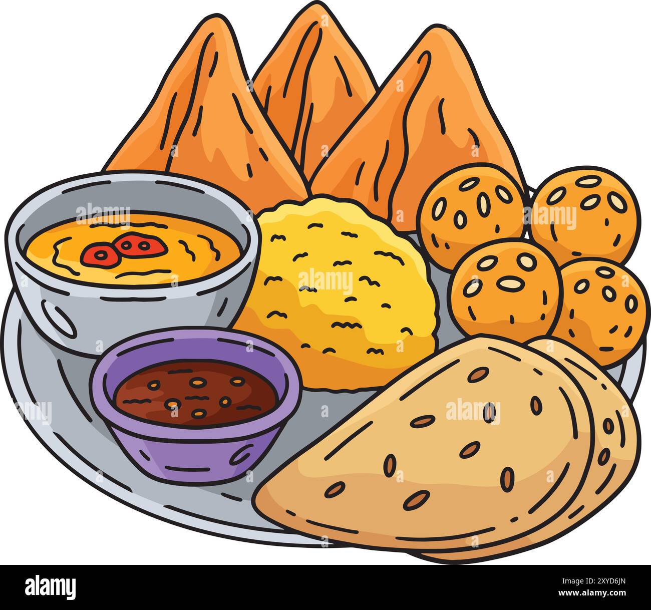 Diwali Food on Thali Plat Cartoon Colored Clipart Stock Vector Image ...
