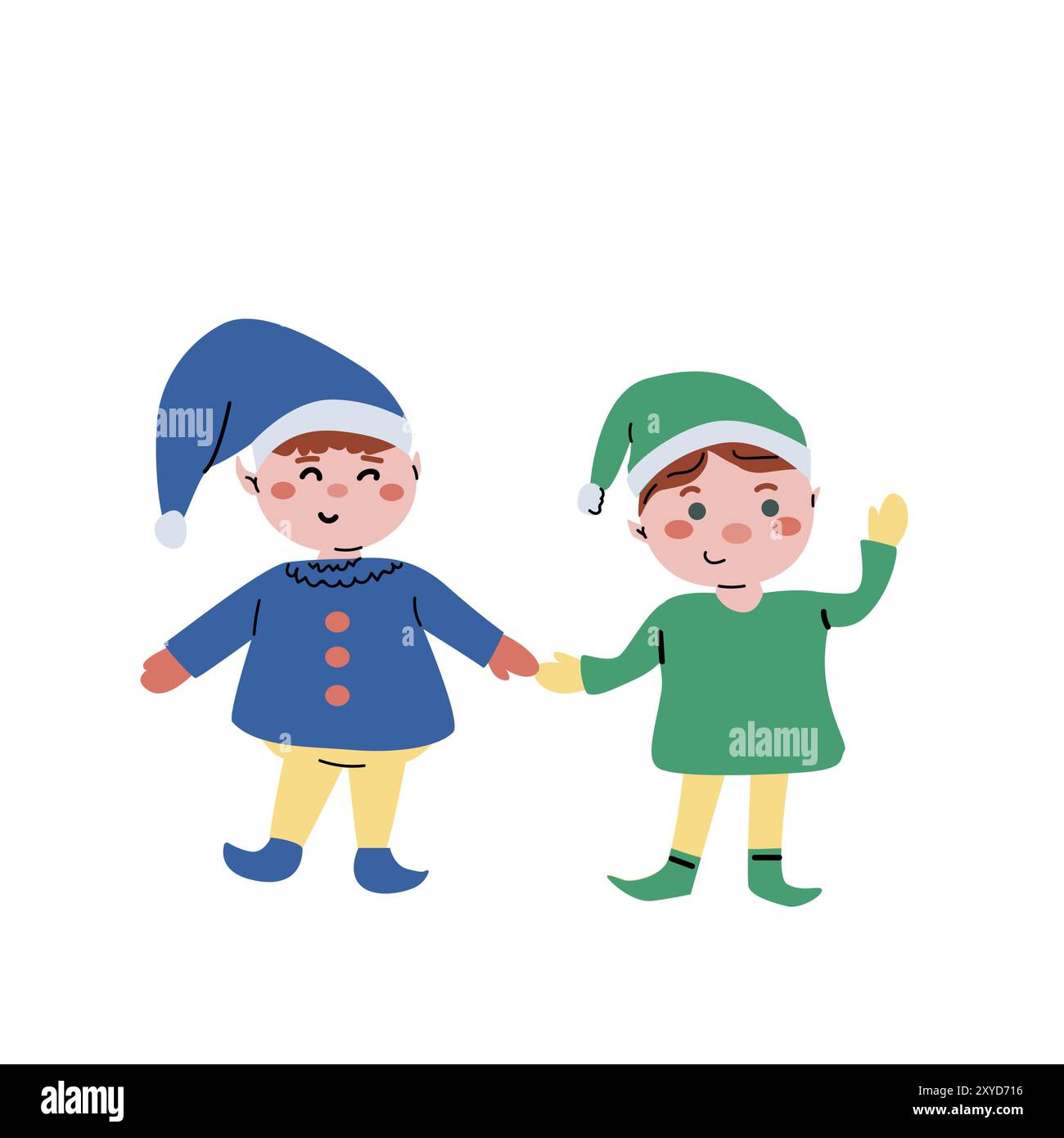 Childrens cute xmas elf characters, smiling persons in costumes. Happy ...